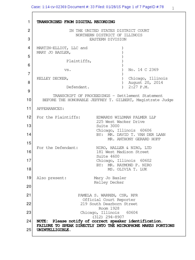 Transcript of Proceedings in Martin-Elliot, LLC Et Al v. Decker | PDF ...