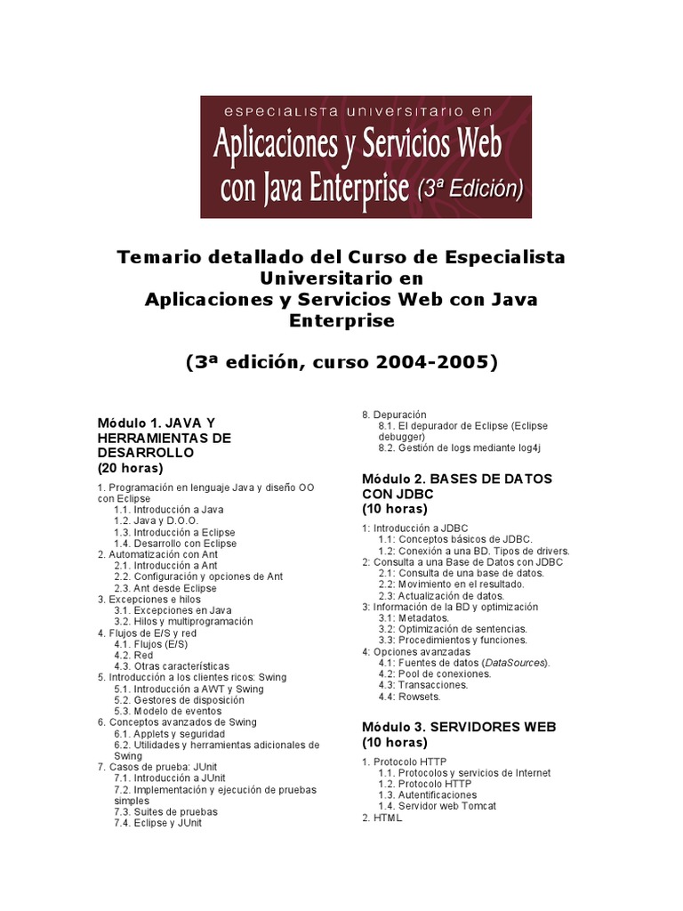 Temario JAVA | PDF | Páginas del servidor Java | Enterprise Java Beans