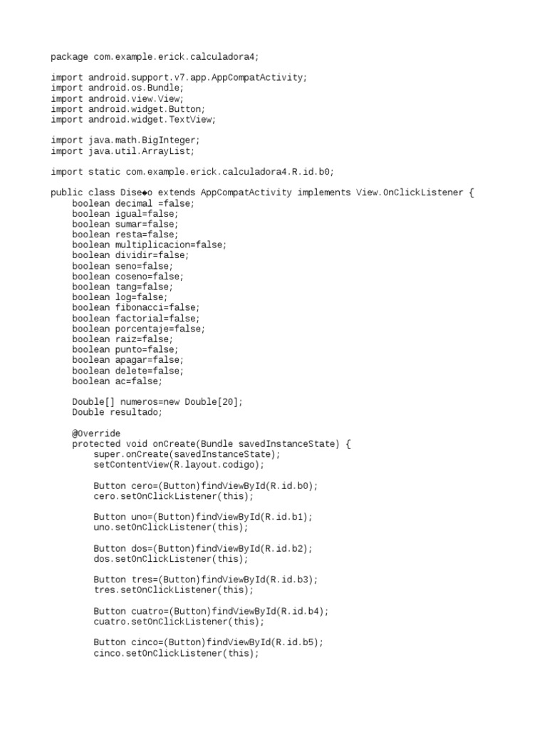 Codigo para Calculadora en Android Studio | PDF
