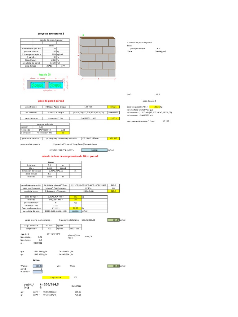 Calculo de Las Cargas Muertas y Vivas | PDF | Material compuesto | Hormigón