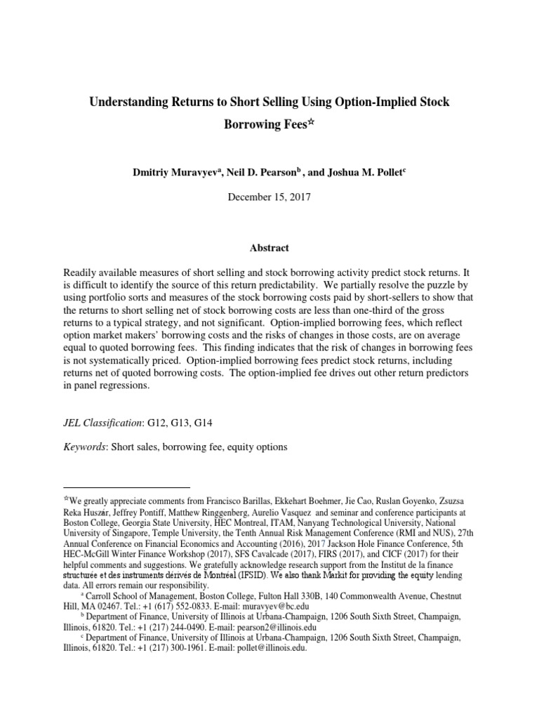 Short Selling & Option Fees Analysis | PDF | Short (Finance) | Option ...