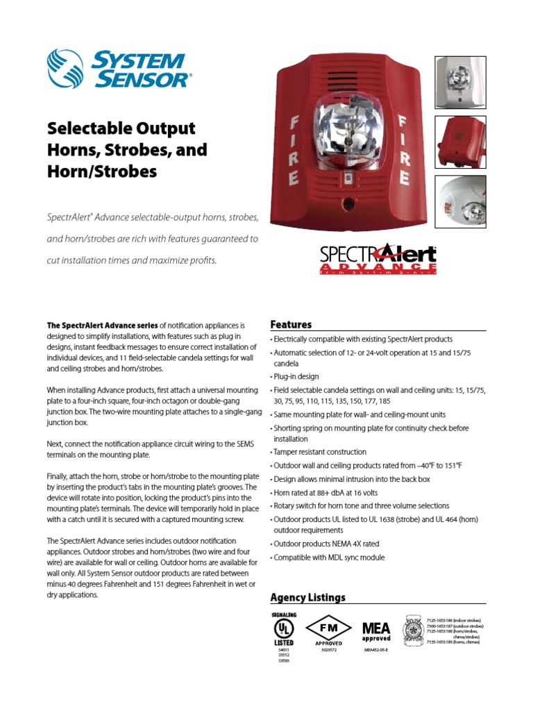 Selectable Output Horns, Strobes, and Horn/Strobes | PDF | Electricity ...