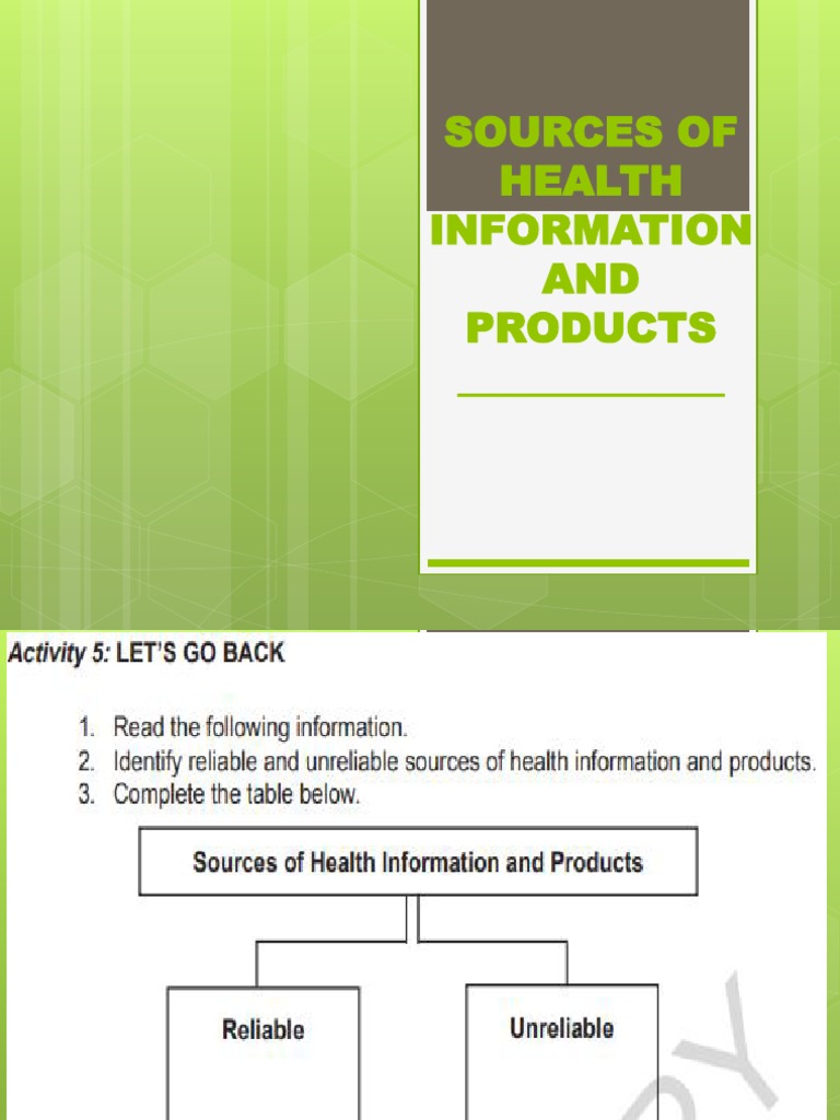 Sources of Health Information and Products | PDF | Health Professional ...