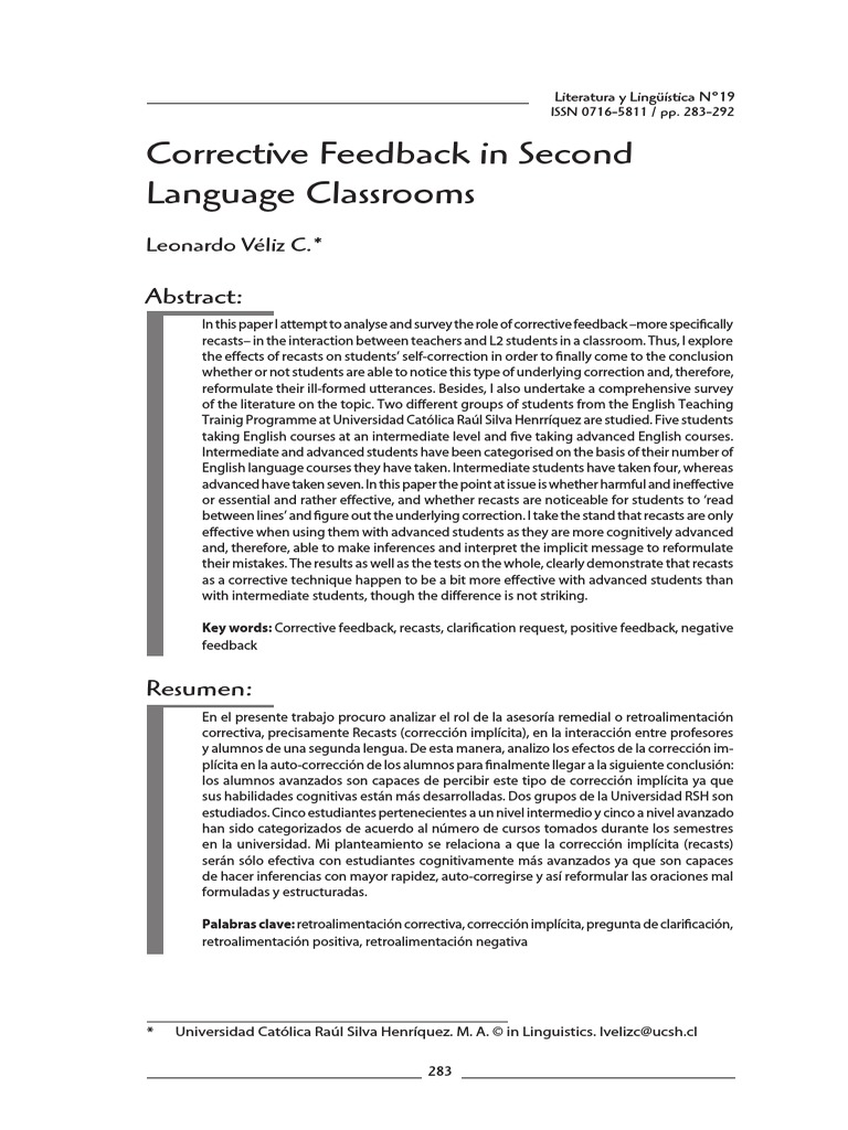 Corrective Feedback in Second Language Classrooms | PDF | Second ...