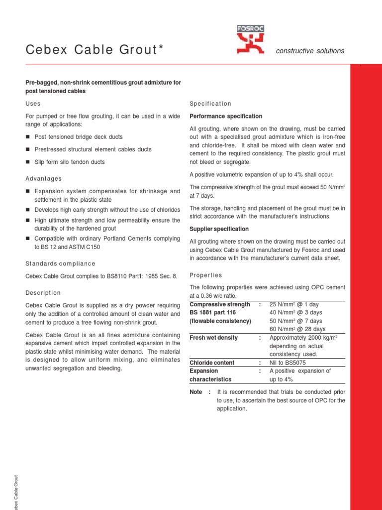 Cebex Cable Grout | PDF | Concrete | Building Materials