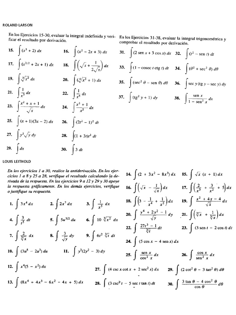 Ejercicios Integral Indefinida Pdf