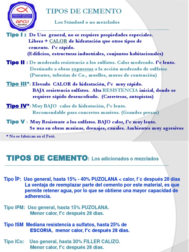 Cementos Tipos | Descargar gratis PDF | Cemento | Ingeniería estructural