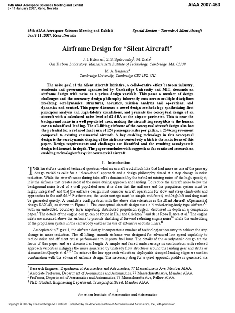 17-07-2010 - Airframe Design For Silent Aircraft - AIAA-2007 PDF | PDF ...