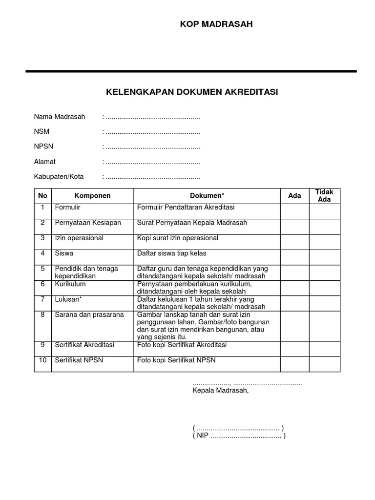 0-Ceklist Kelengkapan Dokumen Akreditasi | PDF