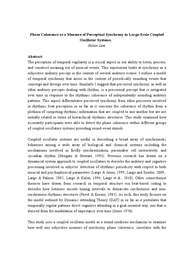 Project Proposal LEM | PDF | Perception | Synchronization