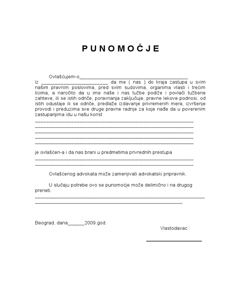 PUNOMOCJE-opsti Obrazac | PDF