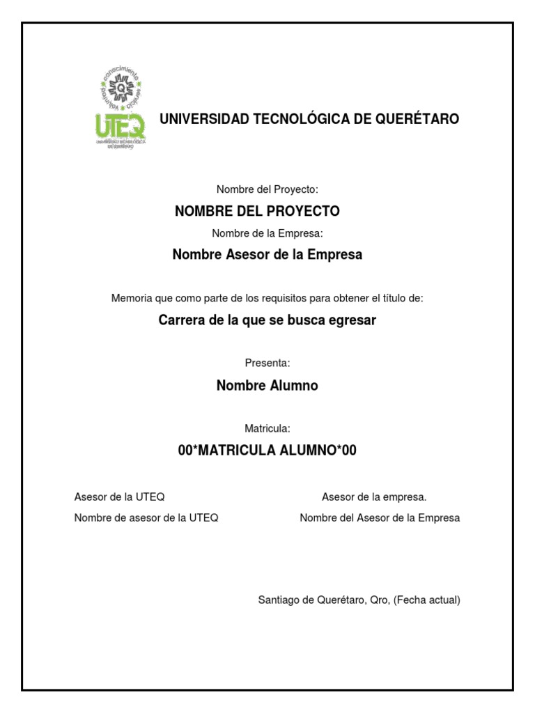 Portada Reporte Estadía UTEQ | PDF