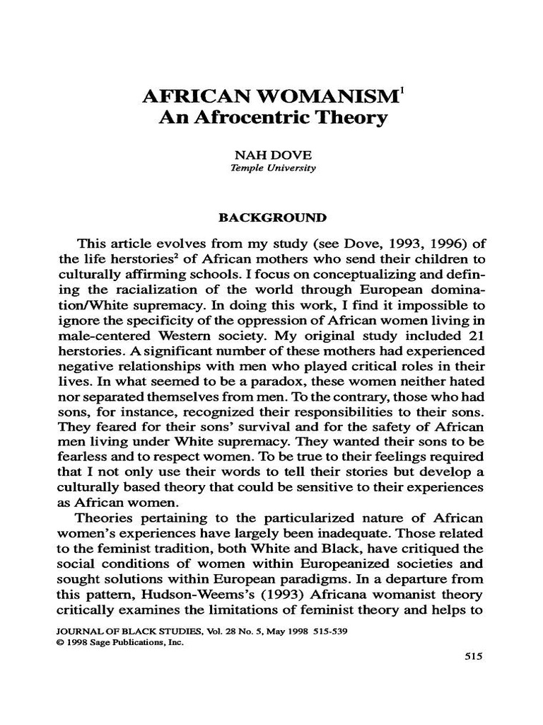 Africana Womanism | PDF | Matriarchy | Racism