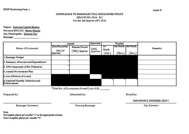 Bfdp Monitoring Form 1 | Government | Politics