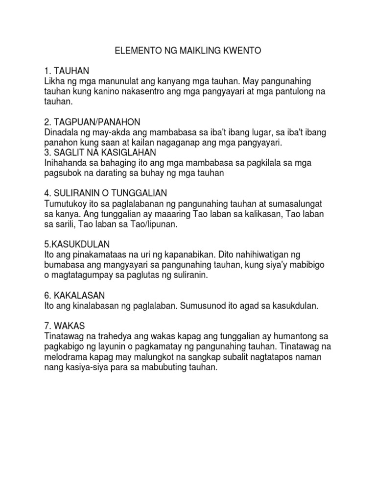 Elemento NG Maikling Kwento | PDF