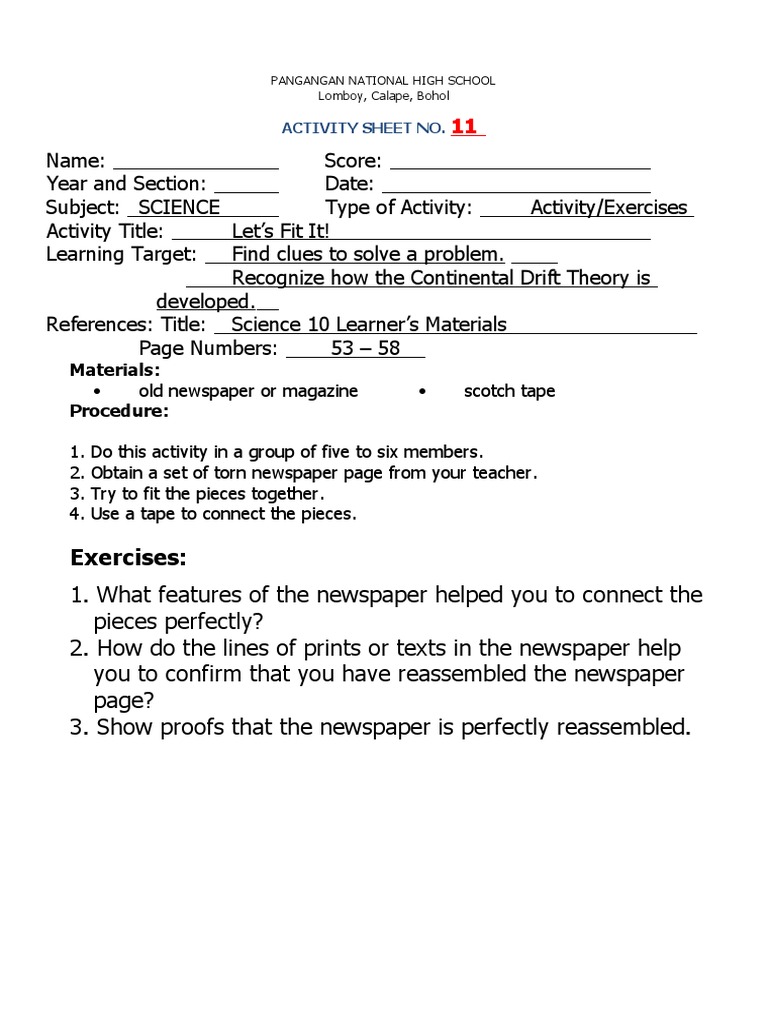 Science 10 Activity Sheet 11 | PDF