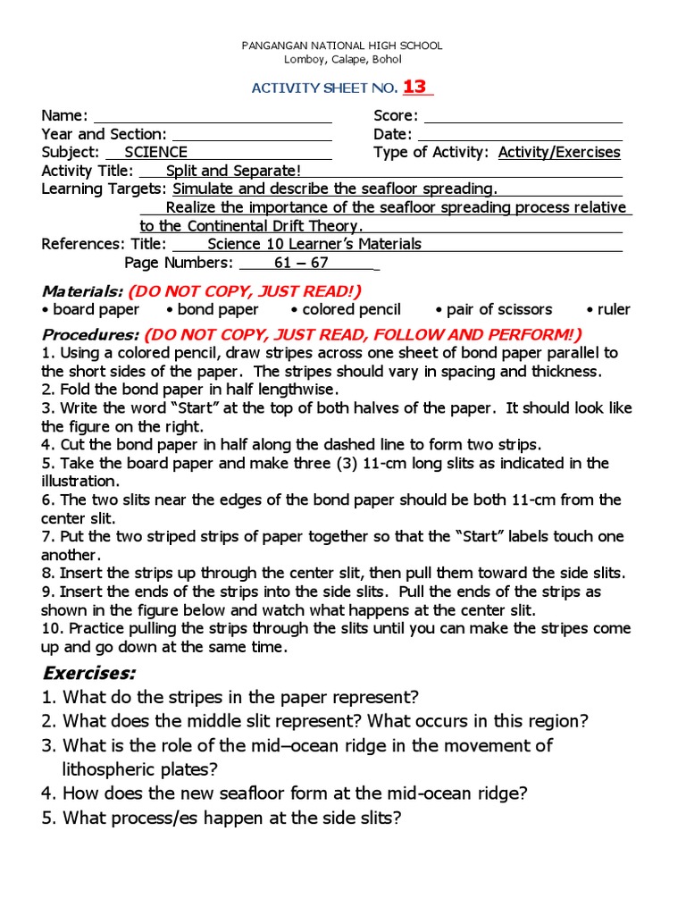 Activity Sheet 13 Seafloor Spreading | PDF