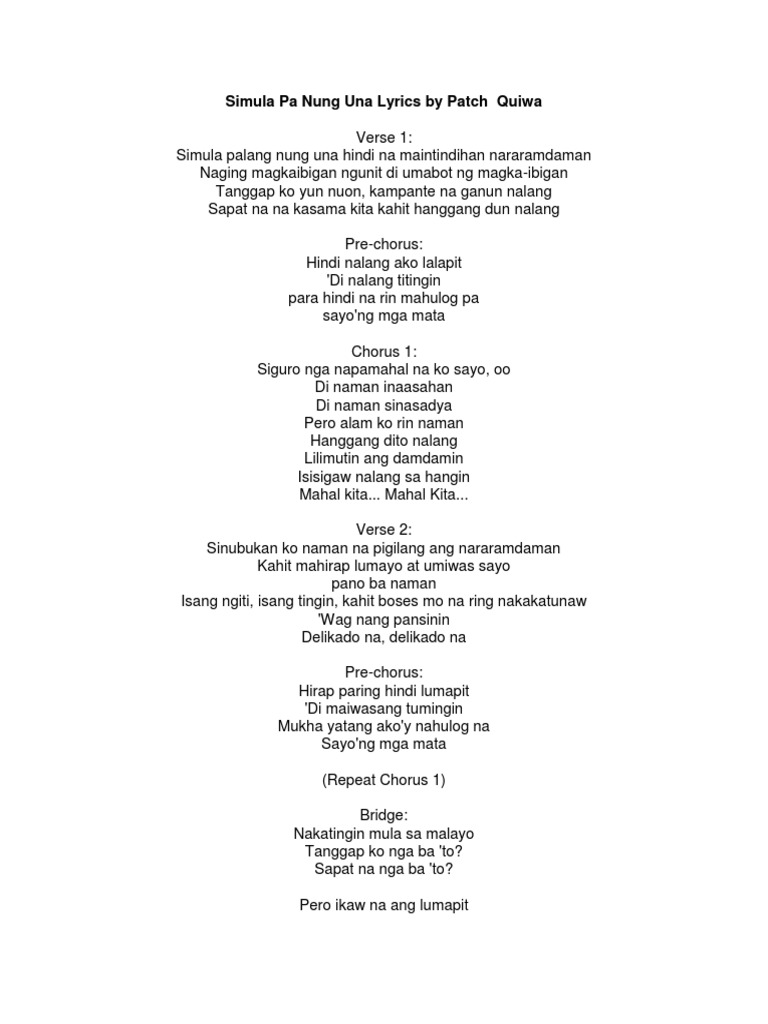 Simula Pa Nung Una Lyrics by Patch | PDF