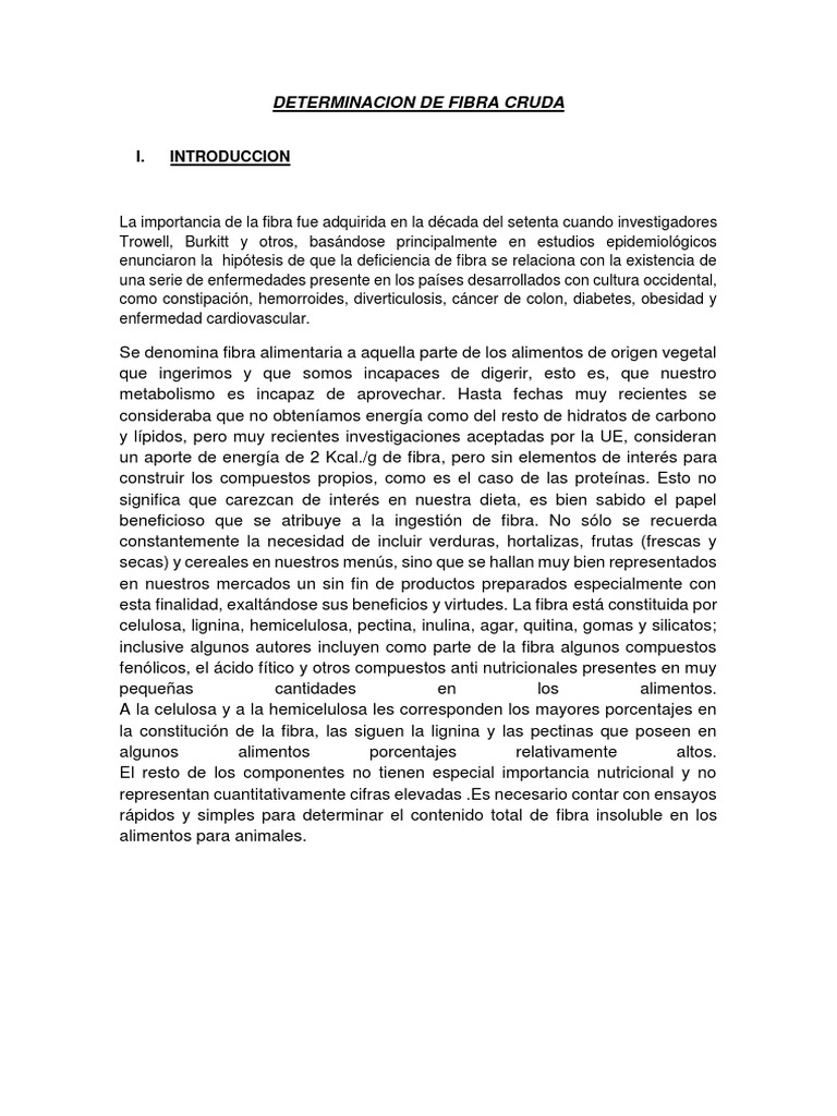 Determinacion de Fibra Cruda | PDF | Fibra dietética | Dieta y nutrición