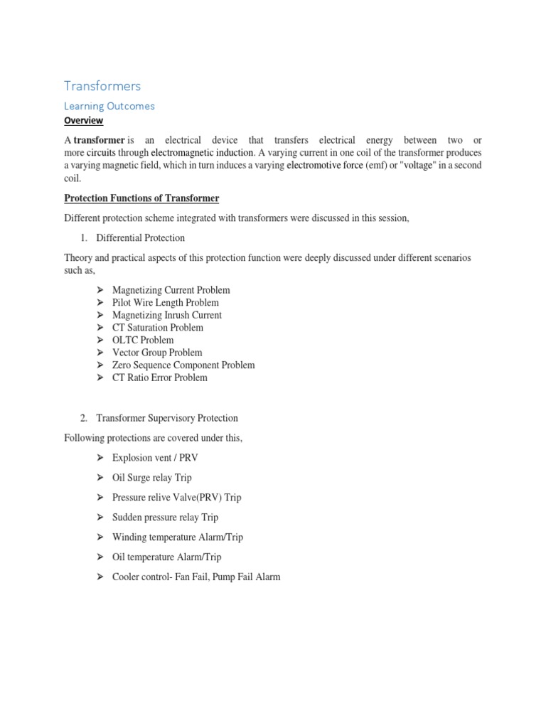 Transformers: Learning Outcomes | PDF | Transformer | Relay