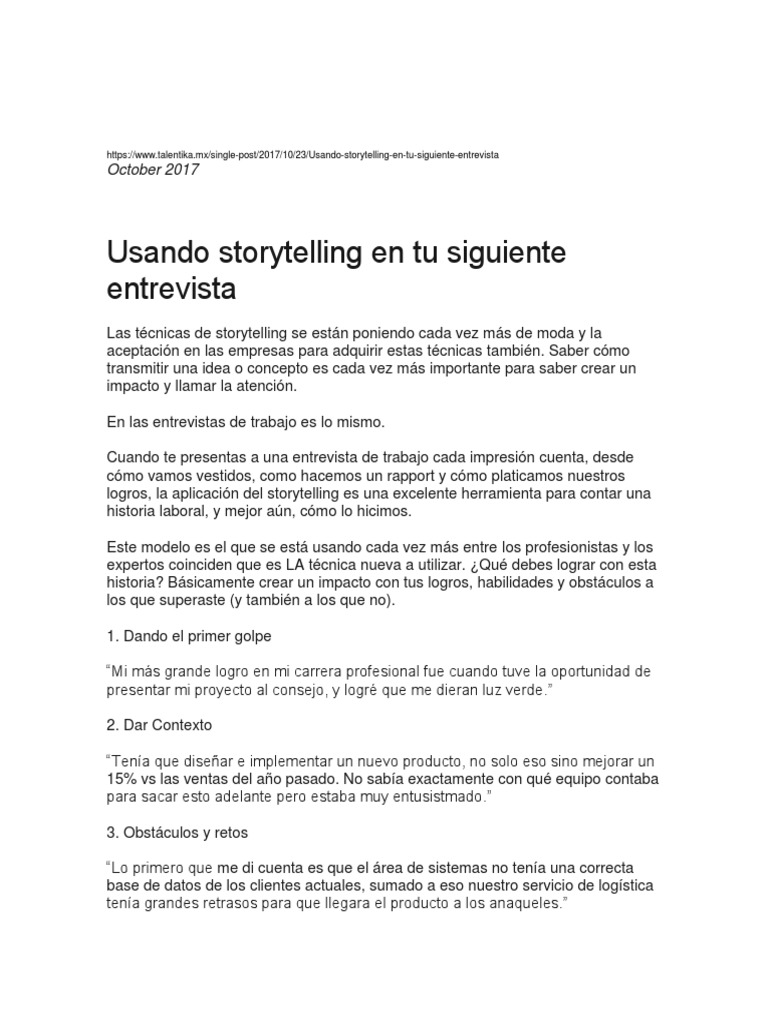 Usando Storytelling en Entrevistas | PDF