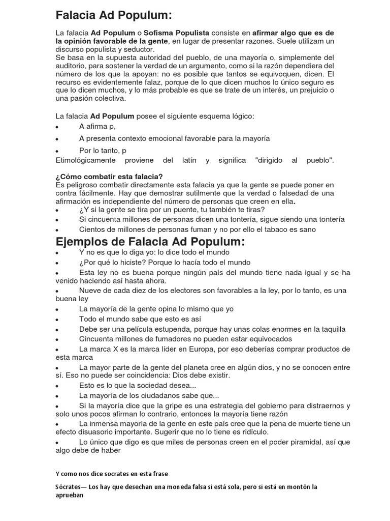 Falacia Ad Populum | PDF | Falacia | Epistemología