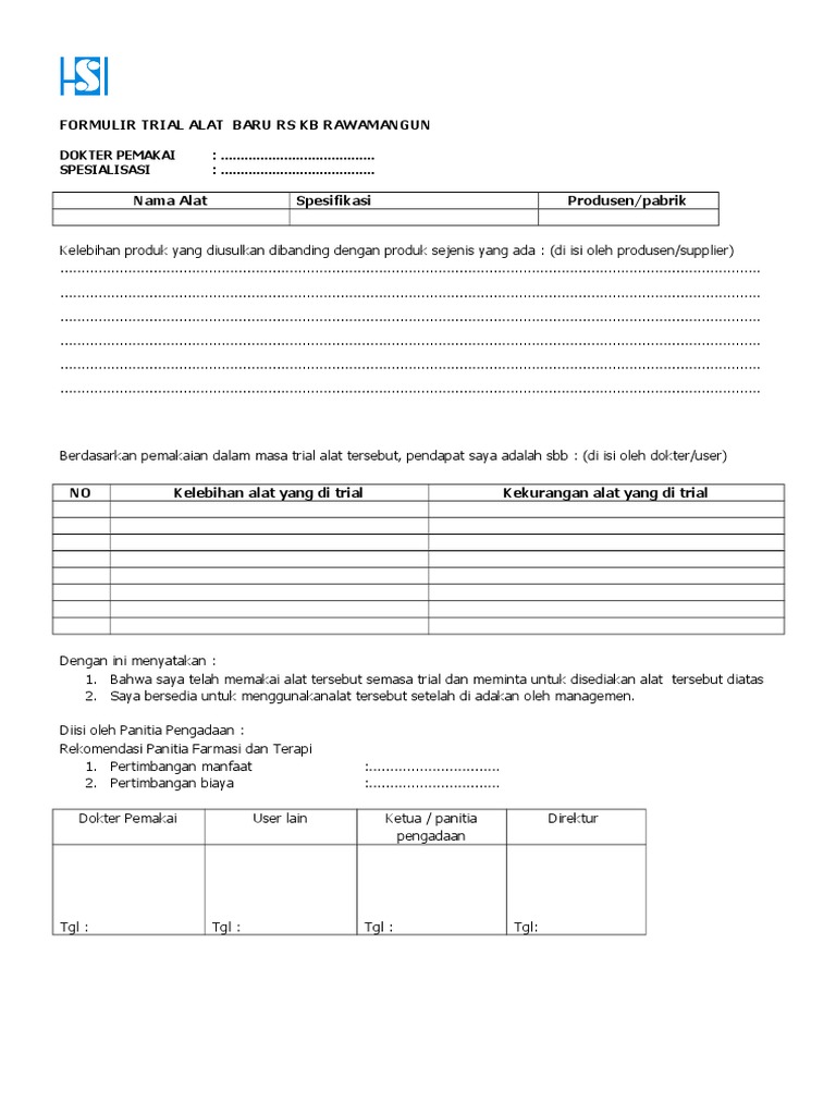 Formulir Trial Alat Baru | PDF