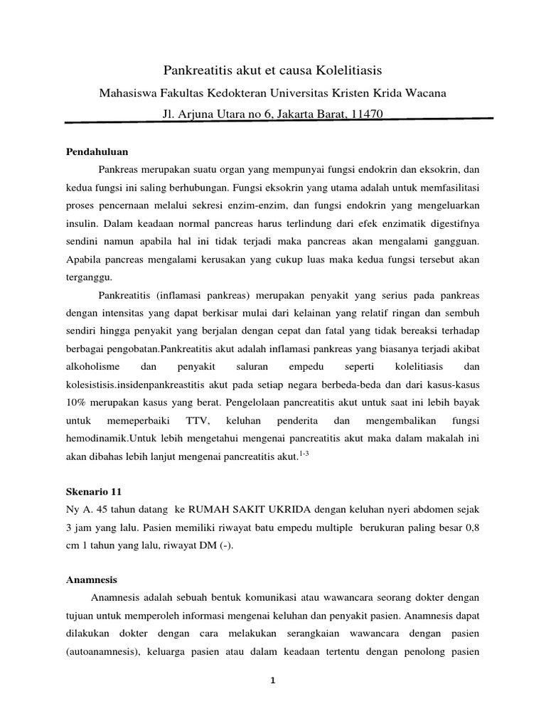 Pankreatitis Akut Et Causa Kolelitiasis | PDF
