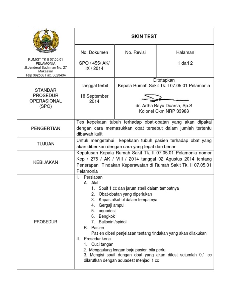Sop Skin Test | PDF