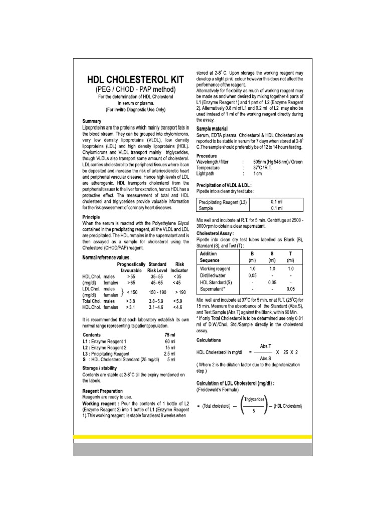 HDL Cholesterol Kit | PDF | Natural Products | Medical Specialties