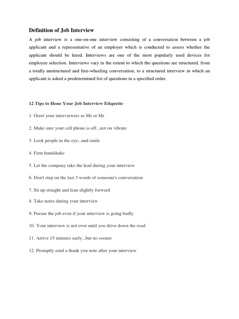 Definition of Job Interview | PDF | Job Interview | Interview