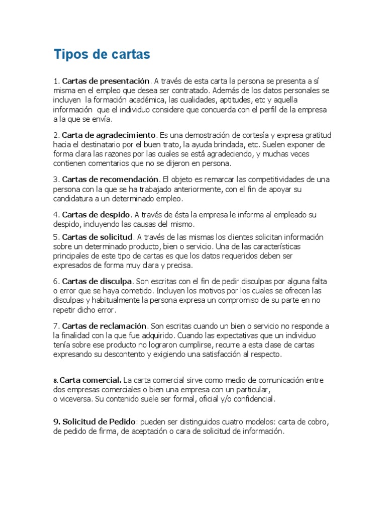 Tipos de Cartas | PDF | Correo | Información