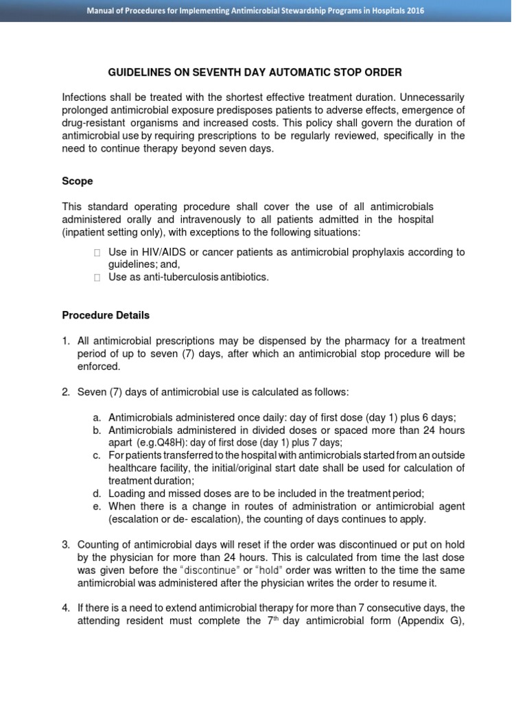 Guidelines On Seventh Day Automatic Stop Order | PDF | Antibiotics ...