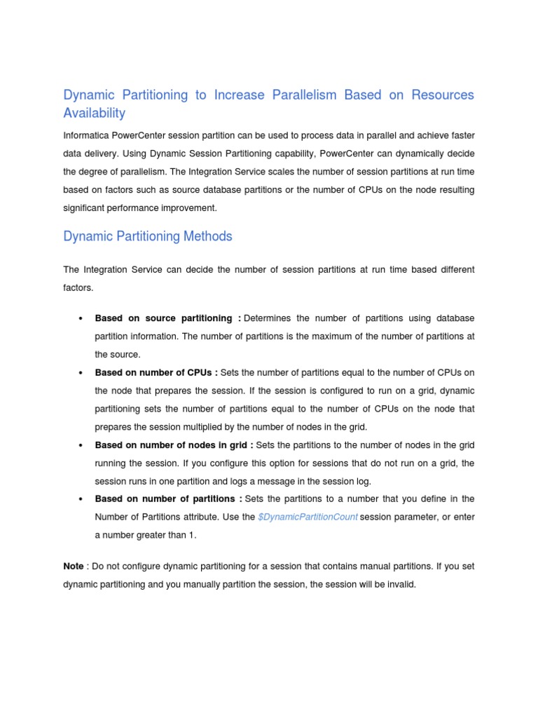 Dynamic Partitioning To Increase Parallelism In Powercenter Pdf Relational Database Databases
