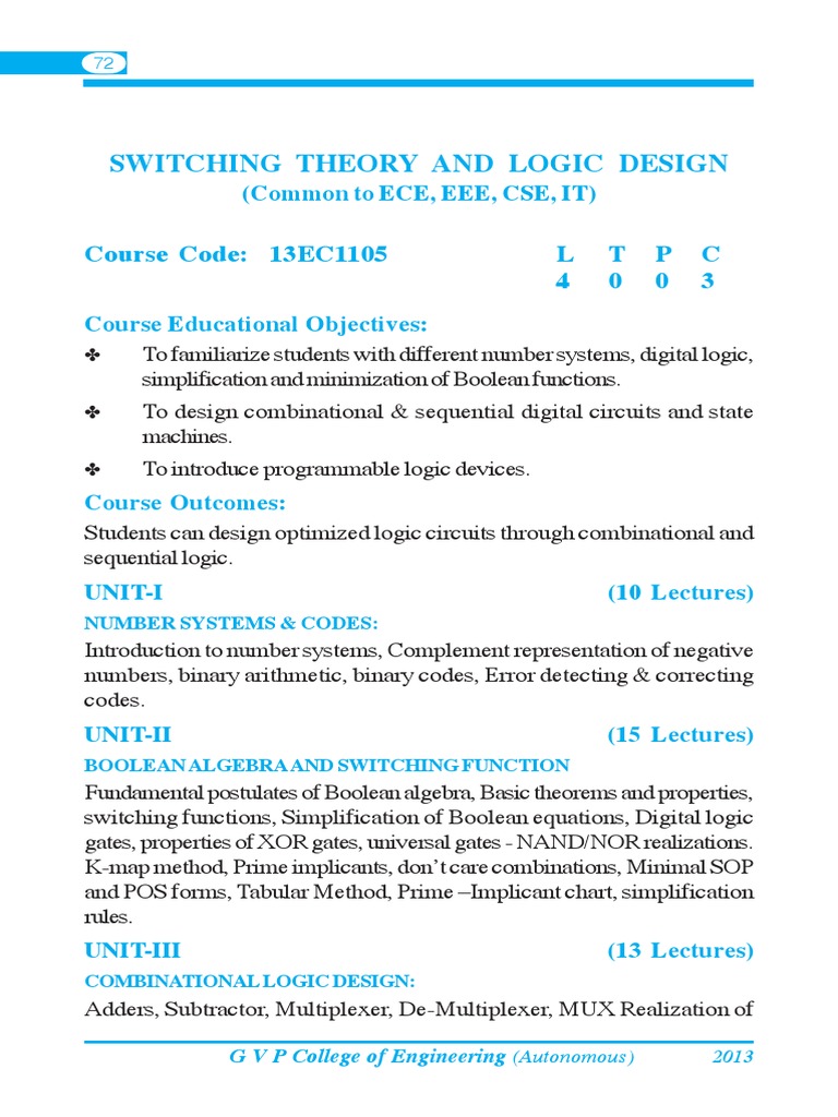 Switching Theory and Logic Design | PDF | Logic Synthesis | Logic Gate