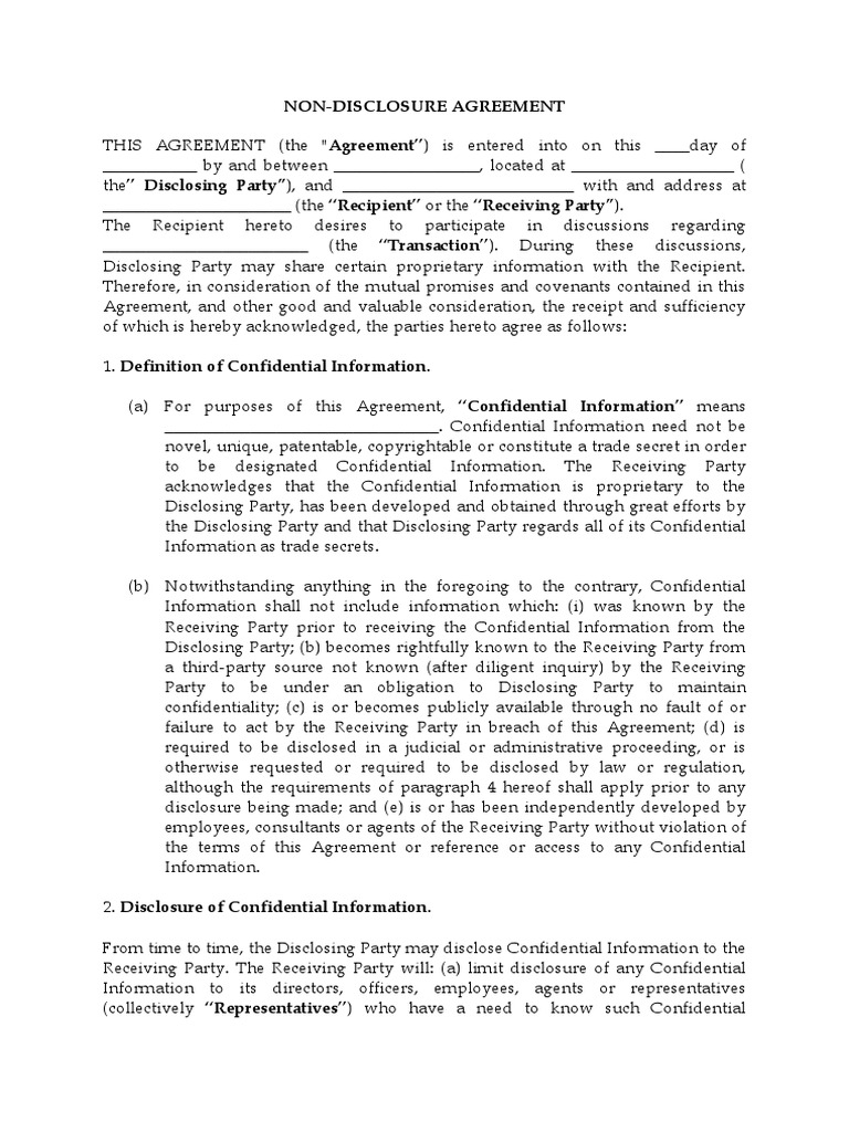 Sample NDA | PDF | Confidentiality | Non Disclosure Agreement