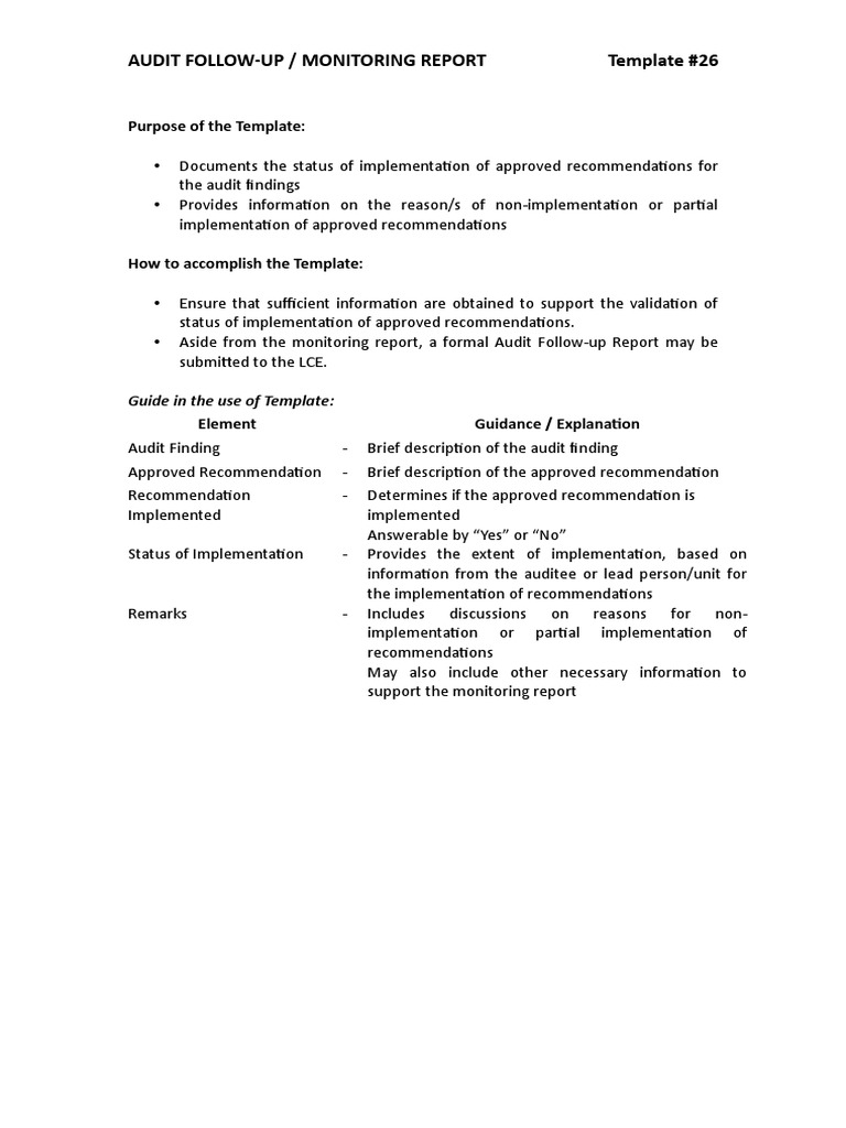 Template 26 - Audit Follow-Up Monitoring Report - Roll-Out | PDF