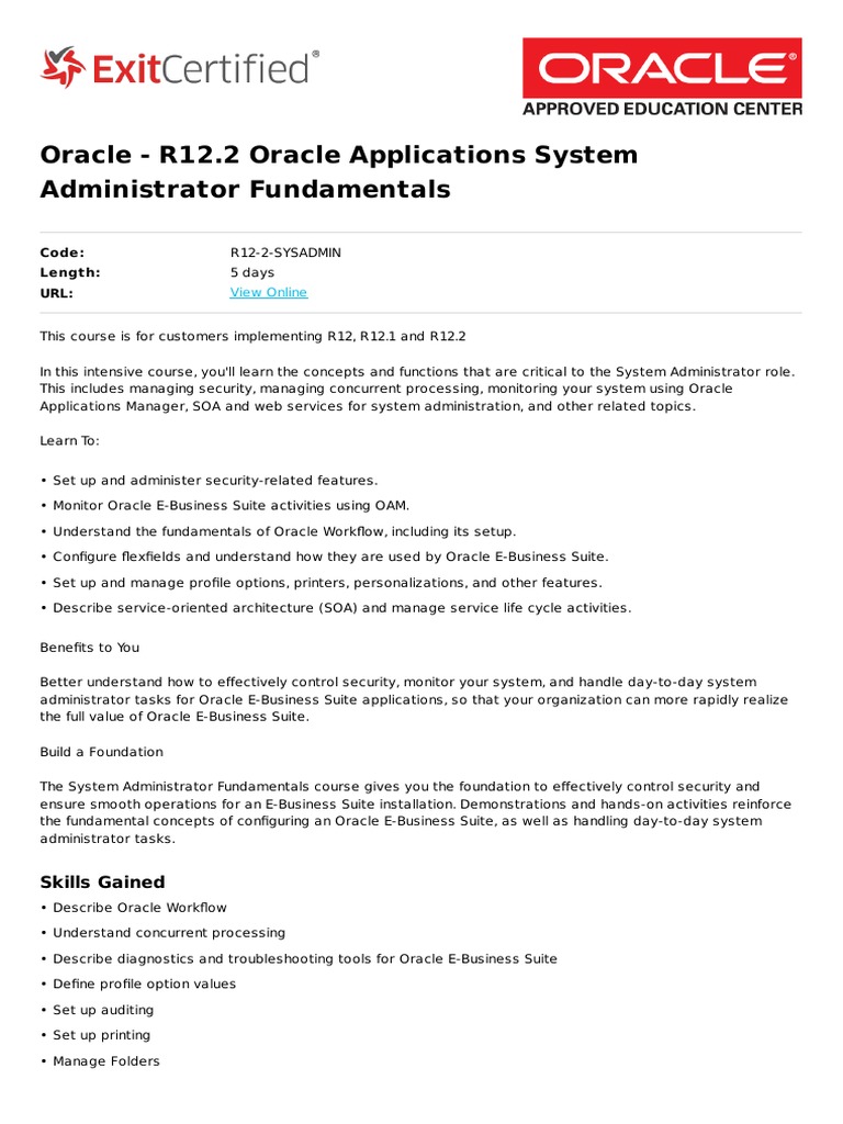 r12 2 Oracle Applications System Administrator Fundamentals | PDF ...