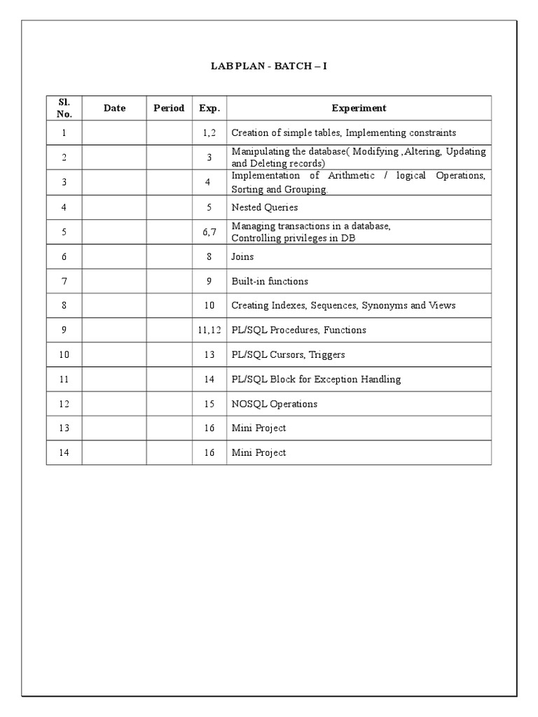 Database Lab Plan for Experiments | PDF | Computers | Technology ...