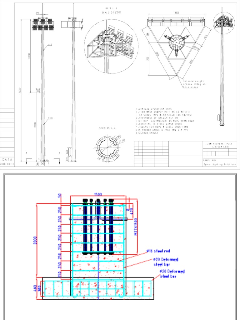 20m High Mast Foundation Design | PDF | Manufactured Goods | Nature