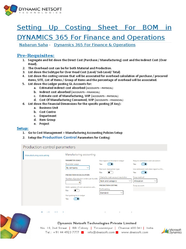 Setting Up Costing Sheet For BOM in DYNAMICS 365 For Finance and ...