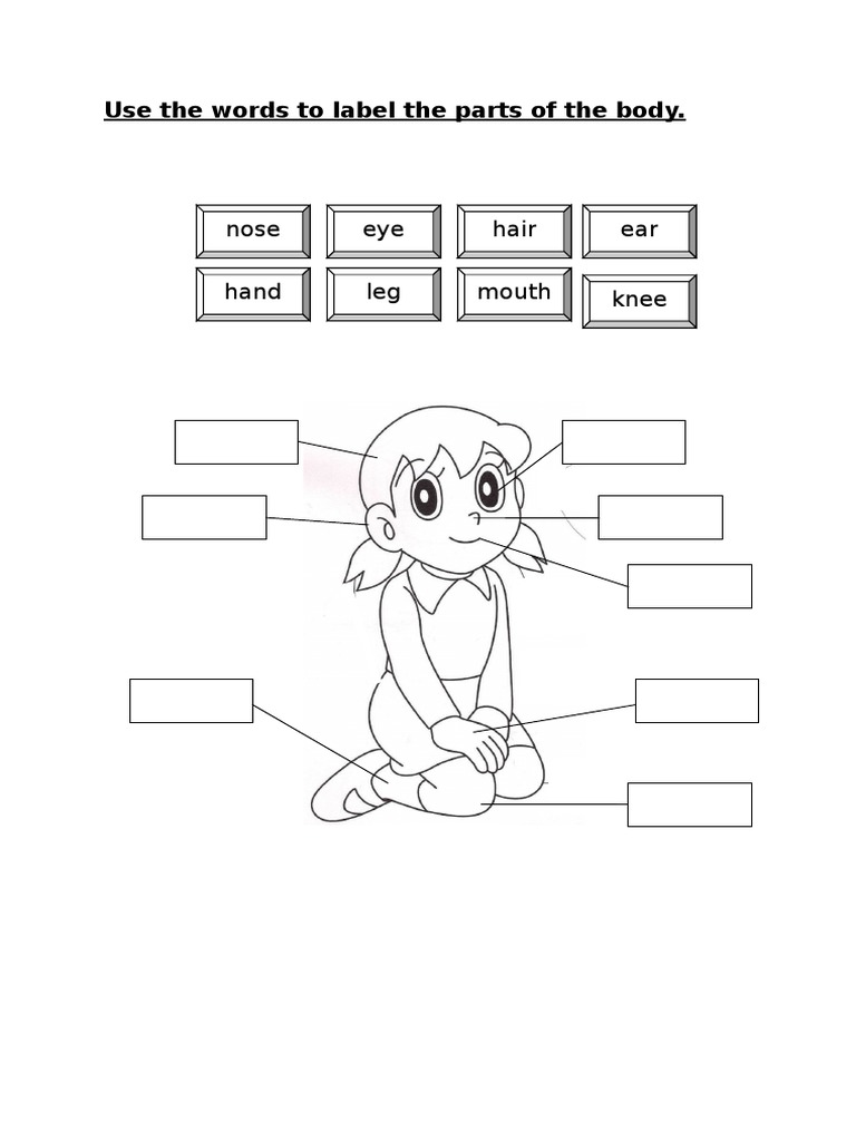 Use The Words To Label The Parts of The Body.: Nose Eye Ear Hair Mouth ...