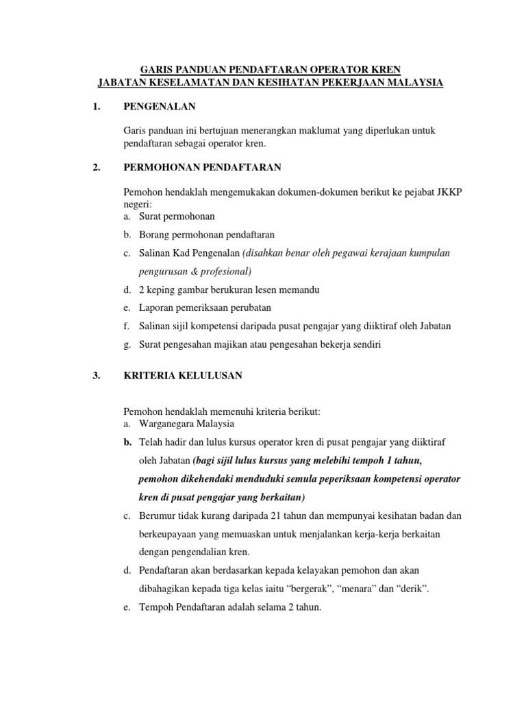 Panduan Pendaftaran Operator Kren | PDF