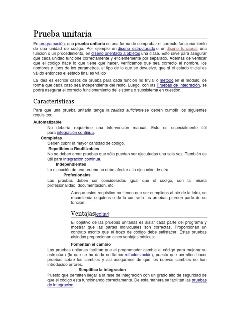 Prueba Unitaria | PDF | Examen de la unidad | Áreas de informática