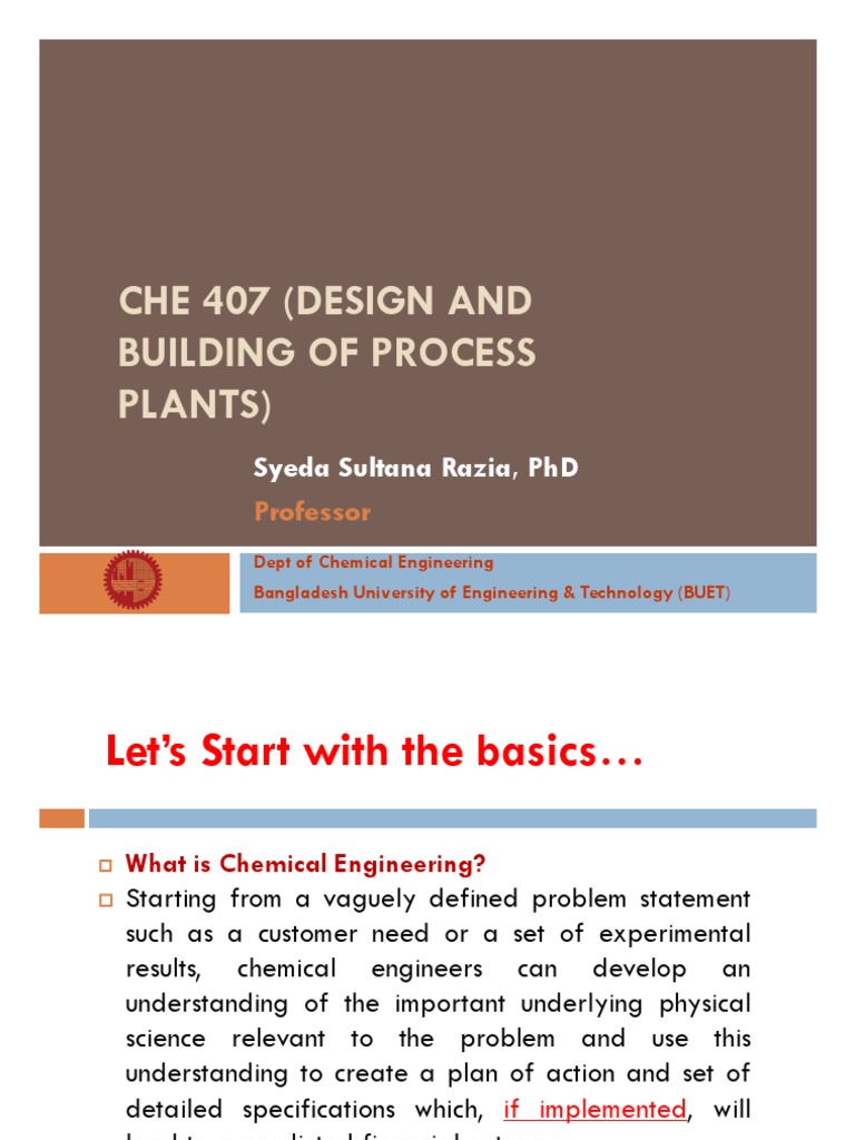 ChE 407 Lecture 1 | PDF | Engineering Design Process | Specification ...