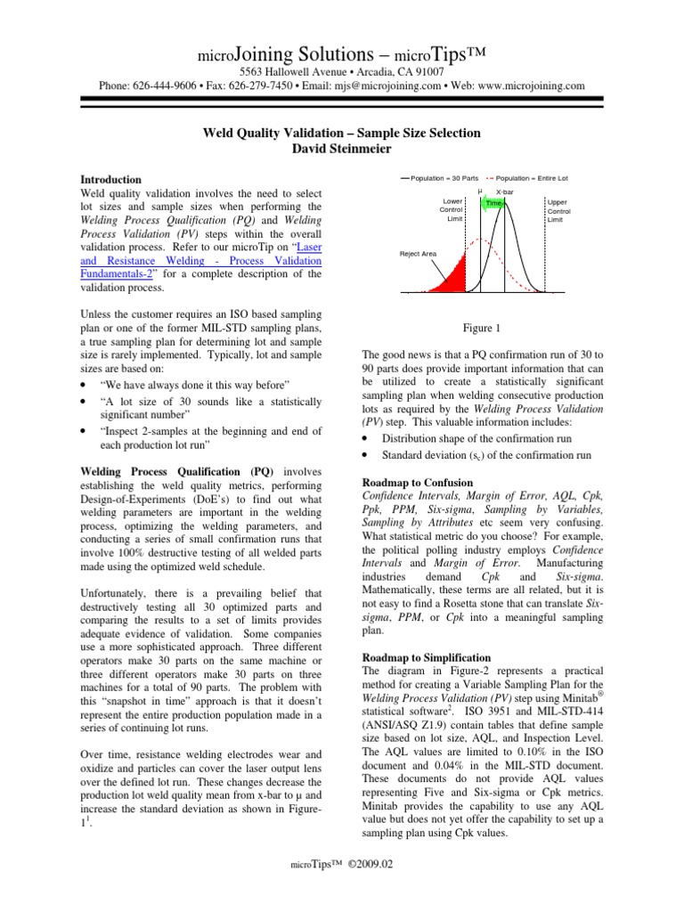 WELD QUALITY VALIDATION 1352552132 Microtip Weld Quality Sample Size ...