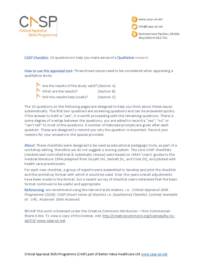 CASP Qualitative Checklist Download | PDF | Cognition | Cognitive Science