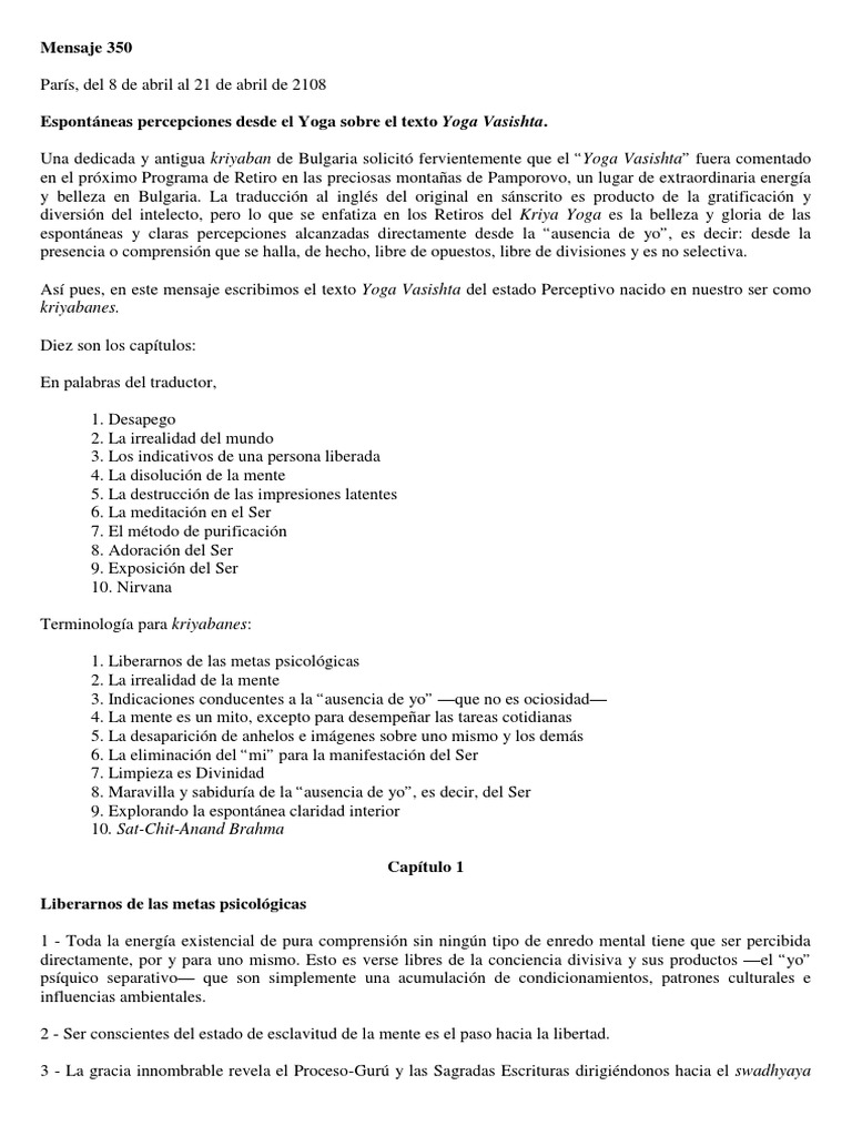KRIYA YOGA DE SHIBENDU LAHIRI - Mensaje 350 | PDF | Yo | Yoga