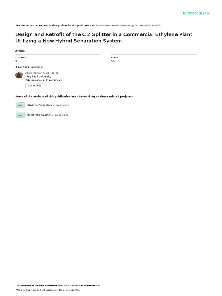Design and Retrofit of The C 2 Splitter in A Comme | PDF | Membrane ...