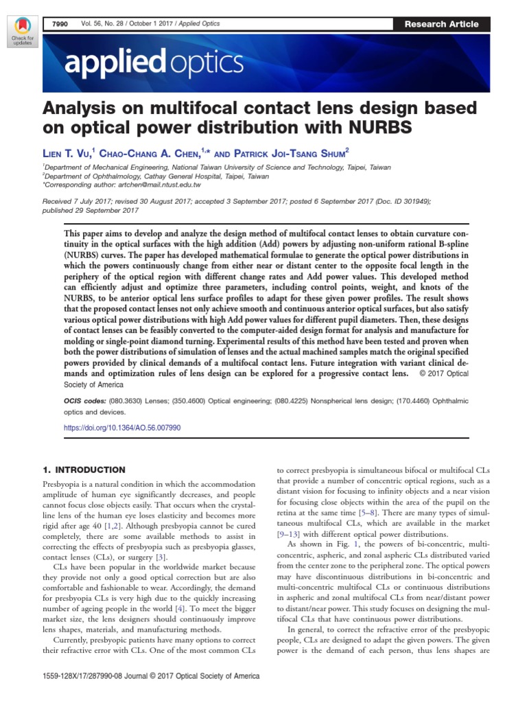 Analysis On Multifocal Contact Lens Design Based On Optical Power ...